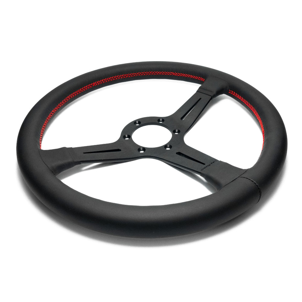 Works Bell Classic Type 340 Steering Wheel - Black Leather Red Stitchi