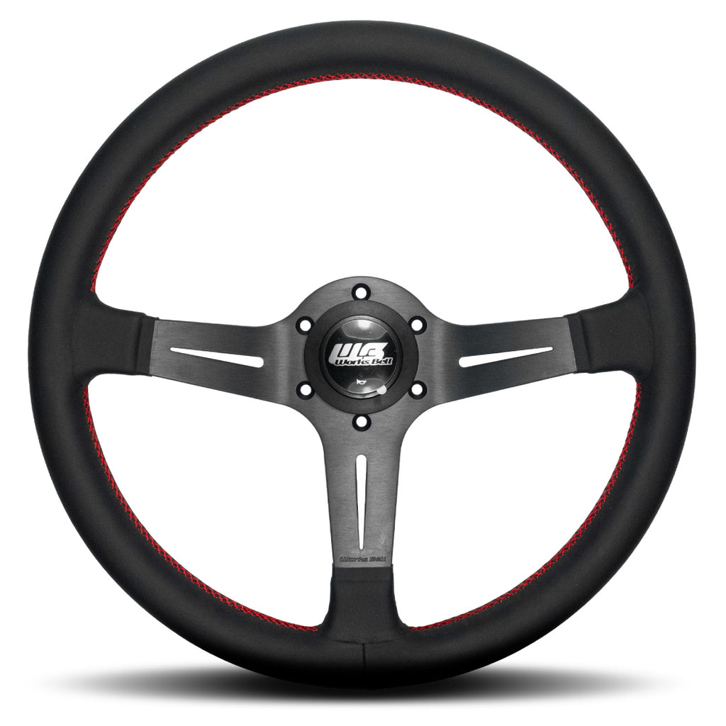 Works Bell Classic Type 340 Steering Wheel - Black Leather Red Stitchi